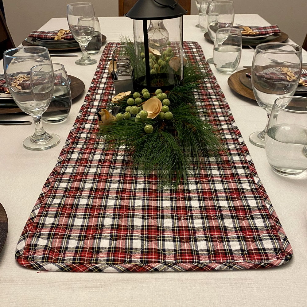 Highland Red Tartan Plaid Reversible Black White Ticking Stripe Quilted ...