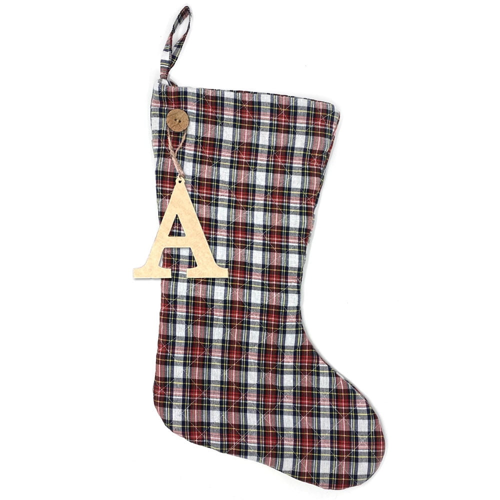Highland Red Tartan Quilted Stocking with Personalized Letter Charm by ...