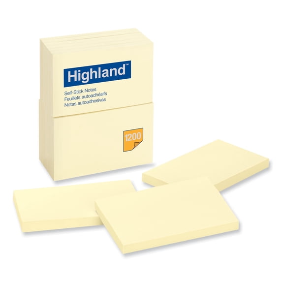 Highland, Self-Stick Notes, 3 x 5 in., Yellow, 12 Pads/Pack - Walmart.com