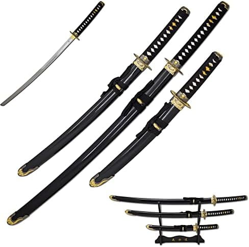 Highlander Dragon Design Handle Samurai Katana Triple Sword Set w/Sword ...