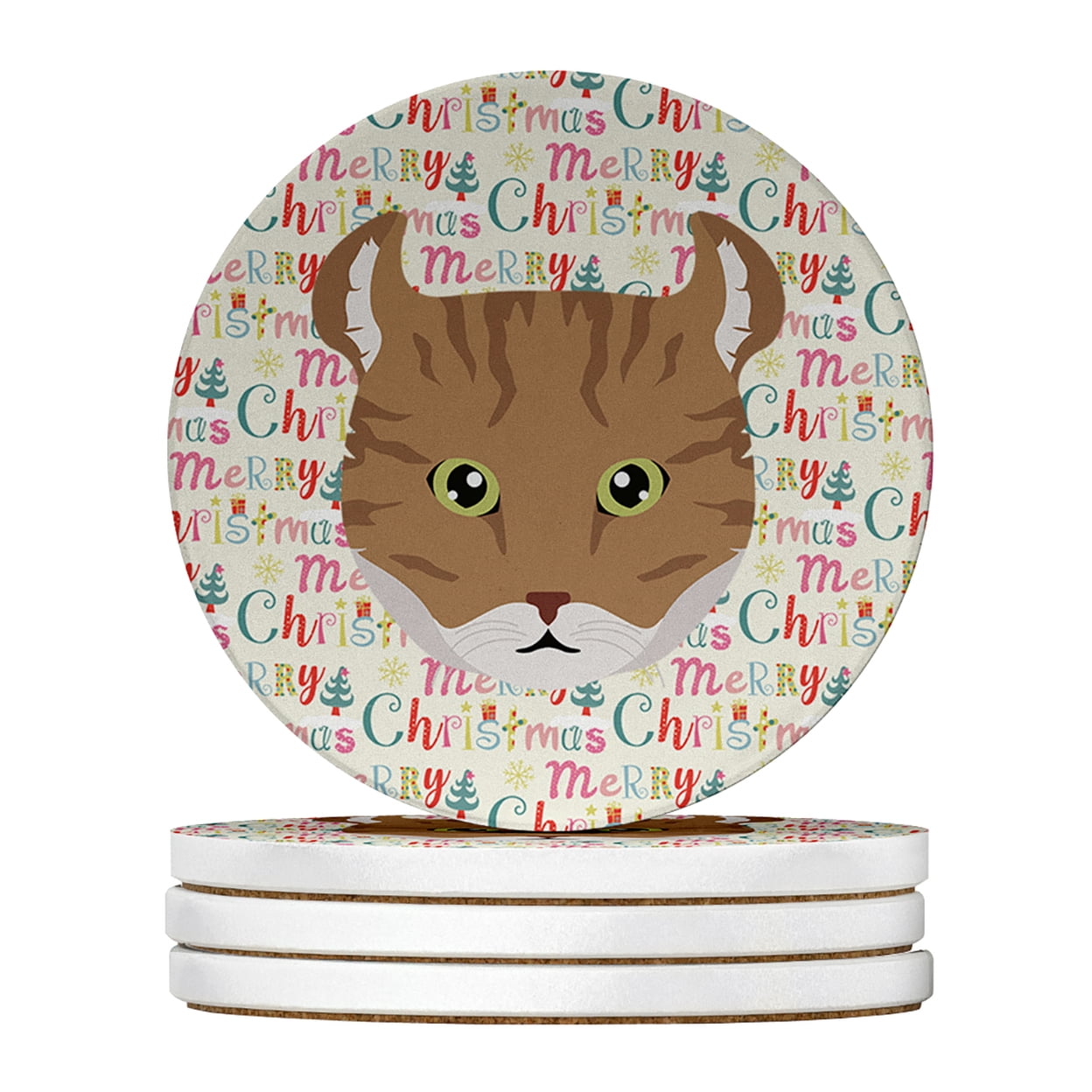 Highlander Lynx Cat Christmas Large Sandstone Coasters Pack of 4 4 in x ...