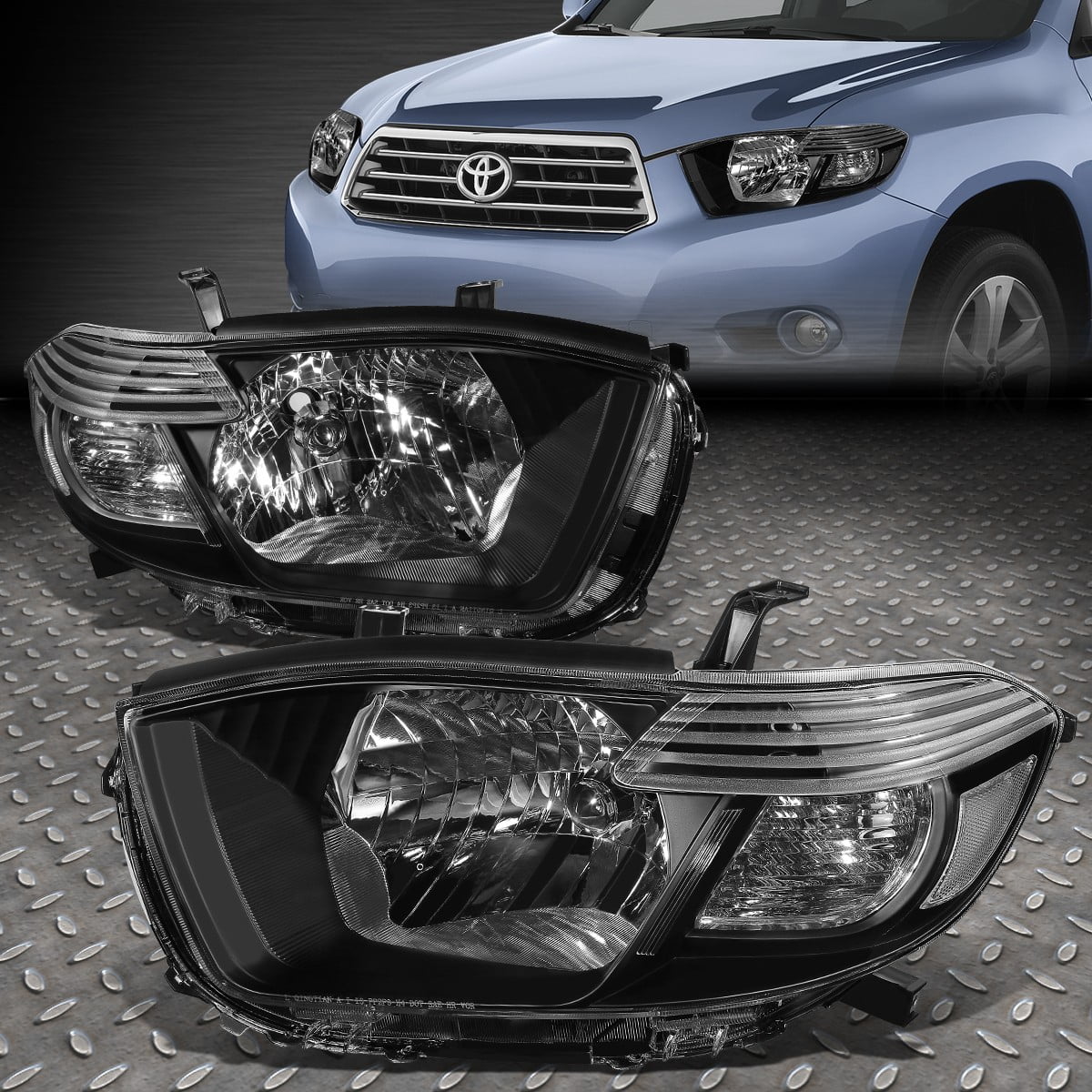 Highlander Pair Black Housing Clear Corner Headlight Head Lamps ...