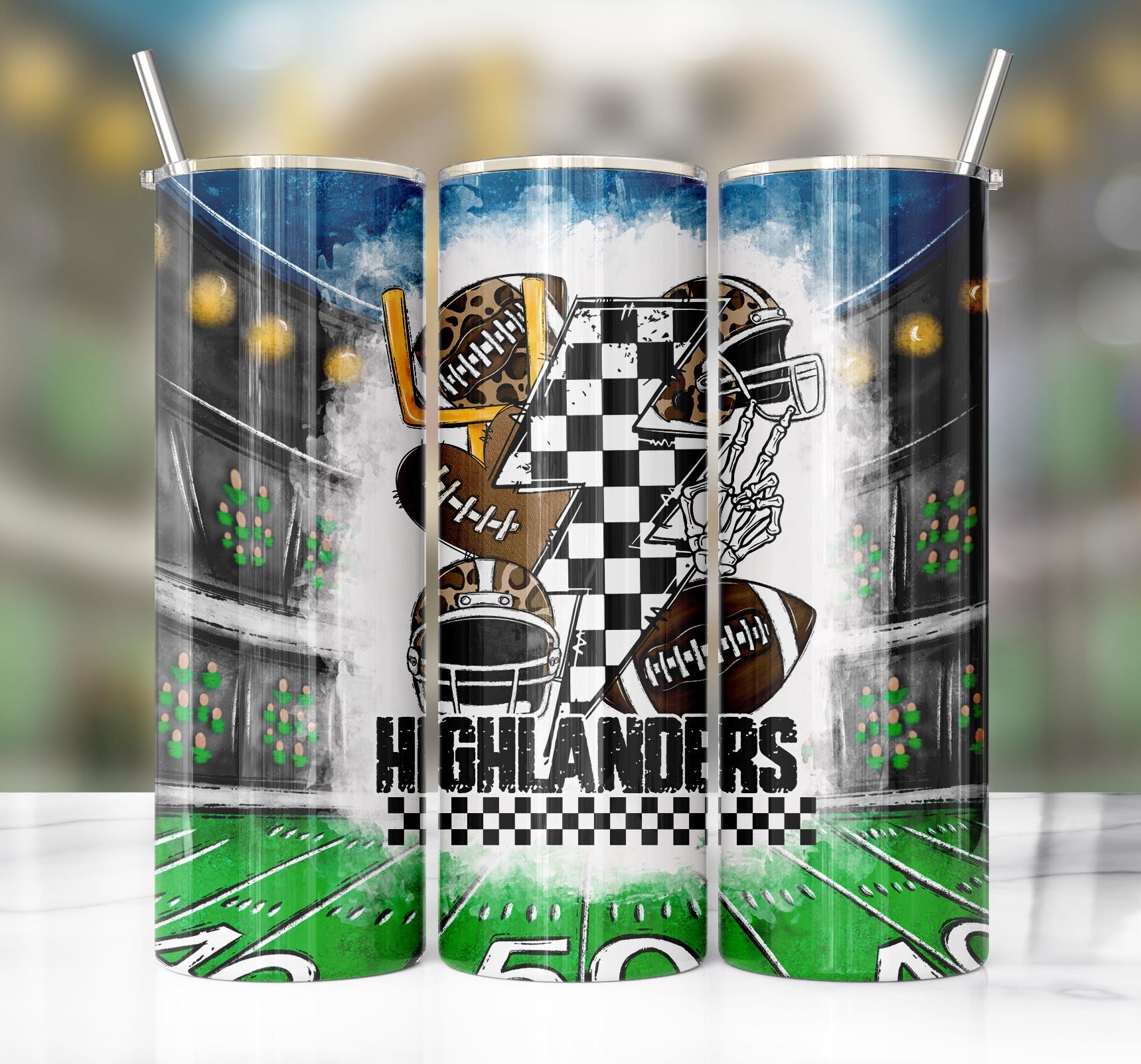 Highlanders School Team Mascot Preppy Football 20 Oz Skinny Metal ...