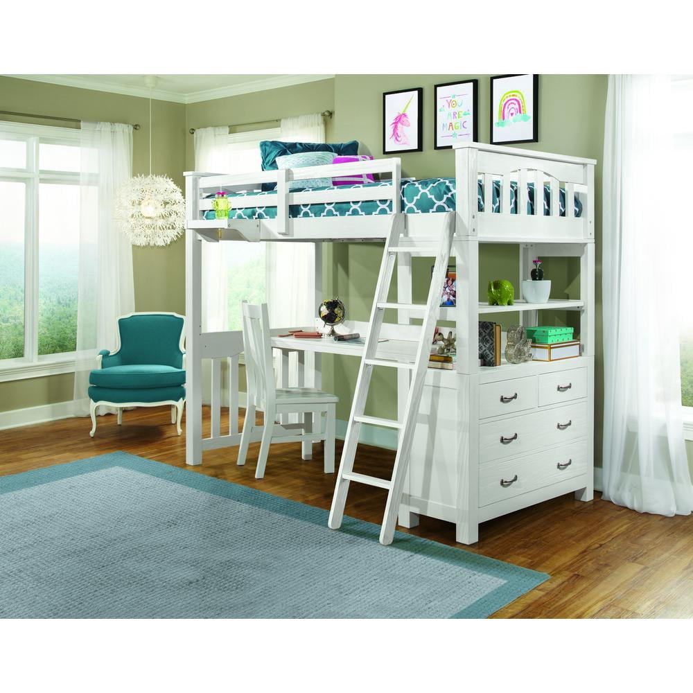 Highlands Full Loft Bed with Desk and Chair and Hanging Nightstand ...