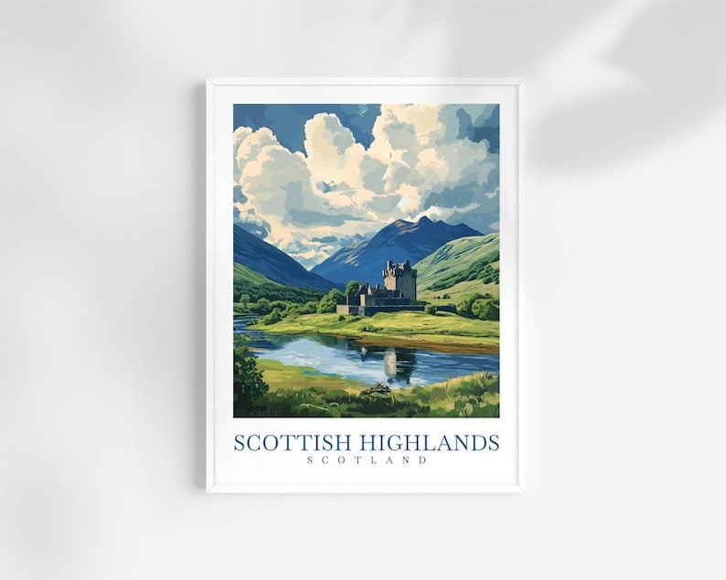 Highlands Wall Art Print, Scotland - Nature Illustration Inspired by ...