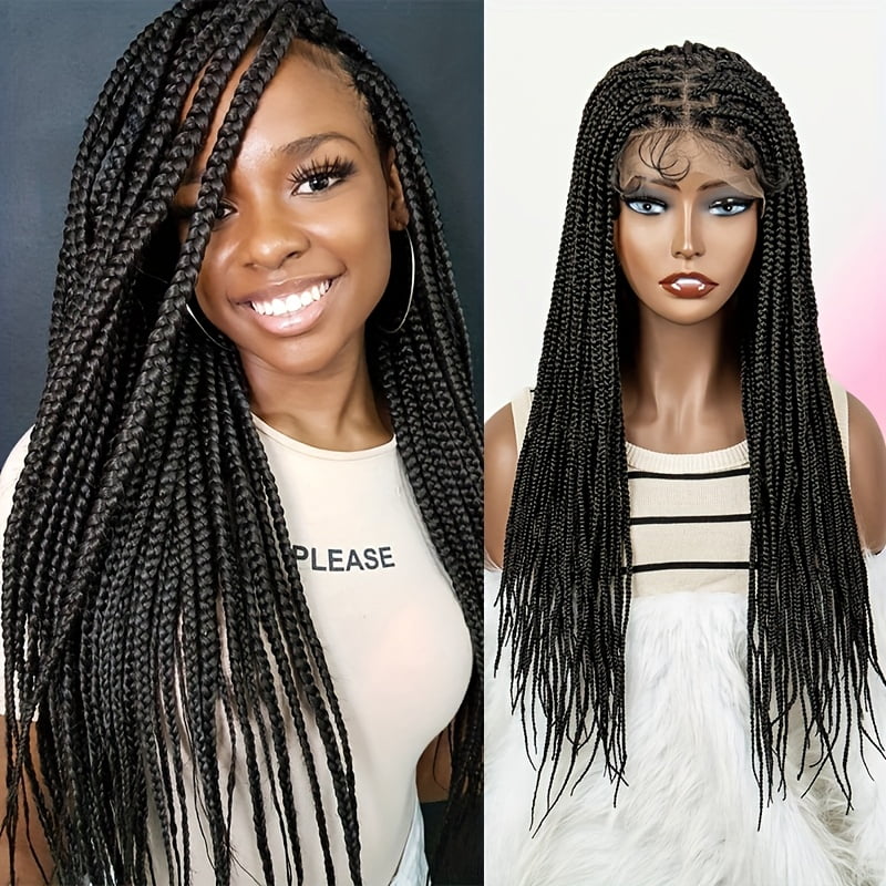 Highlight Brown Knotless Box Braid Wig - Synthetic Lace Front With ...