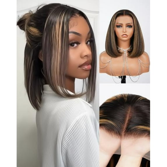 Highlight Ombre 13x4 Lace Frontal Wig Human Pre Plucked Pre Cut Lace ...