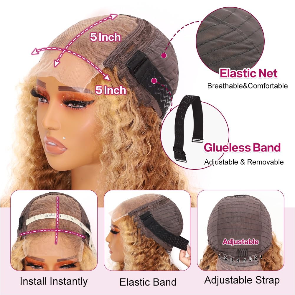 Highlight Ombre Curly Bob Wig Glueless Pre Plucked 4/27 5x5 Hd Lace Wear And Go Closure Bob Wigs ...