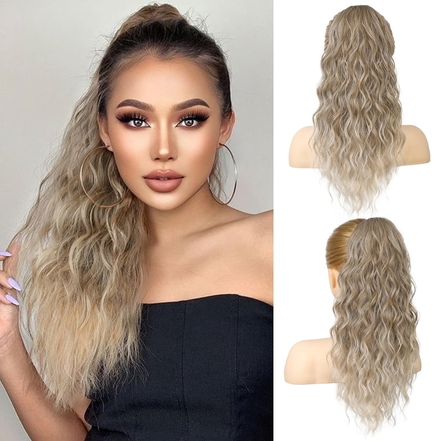 Highlight Ponytail Extension, 18 Inch Claw Multi Layered Clip on ...