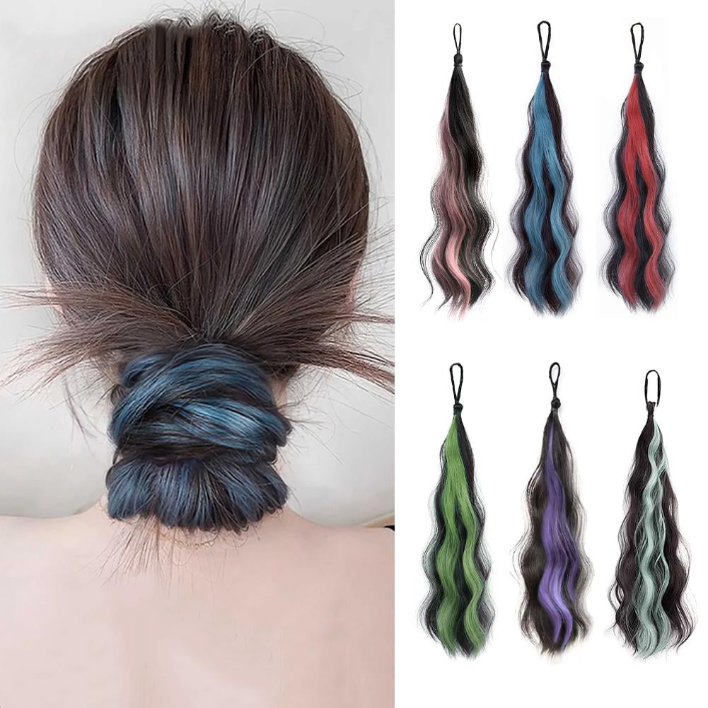 Highlighted raspberry red new French side ponytail simulation hair ...