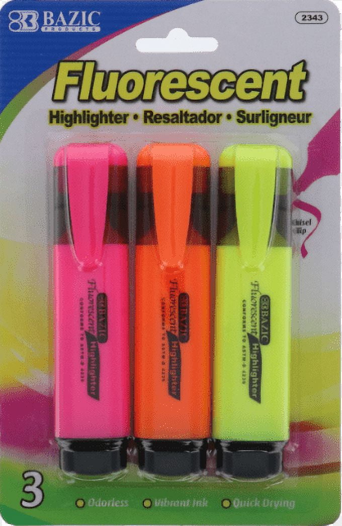 Highlighter Fluorescent 3Pk - Ast Color - 1 count only - Walmart.com