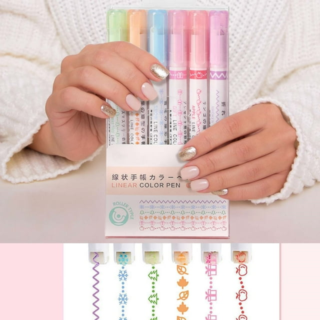 Highlighter Pen Set | Border & Art Pattern Markers | 6 Colors with ...