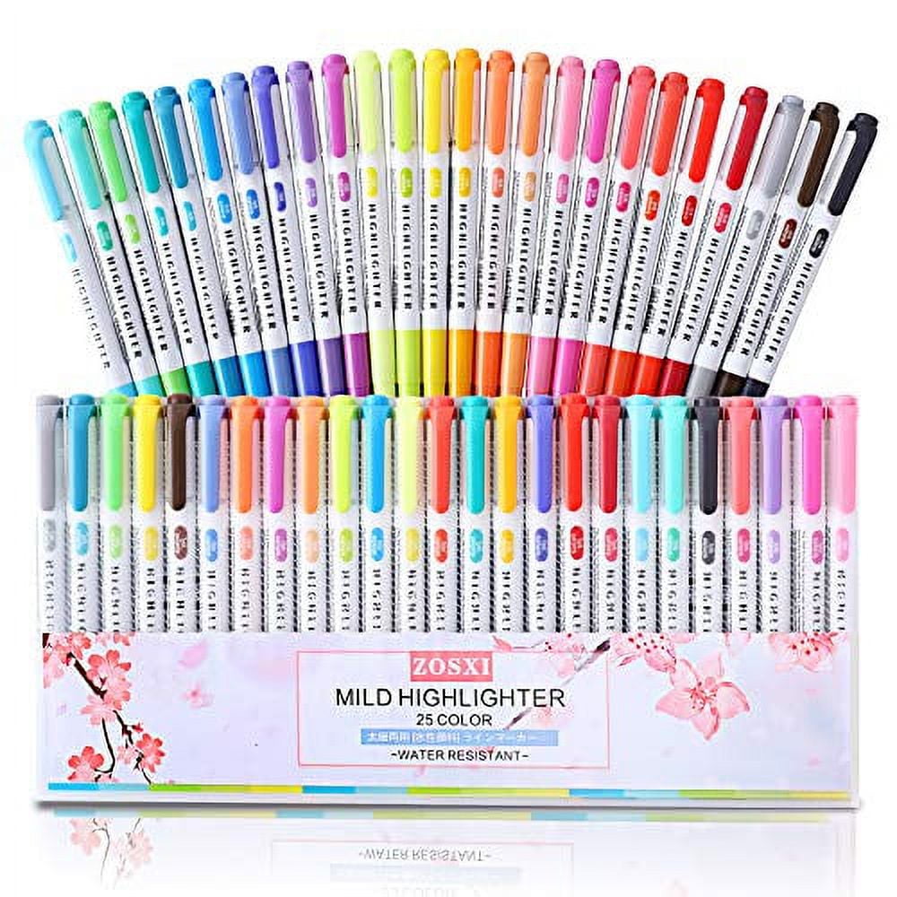 Zosxi Double Ended Highlighters, 25 Assorted Colors, Broad and Fine ...