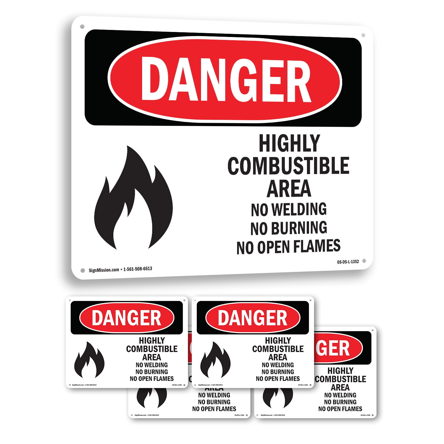Highly Combustible Area No Welding Burning OSHA Danger Rigid Plastic ...