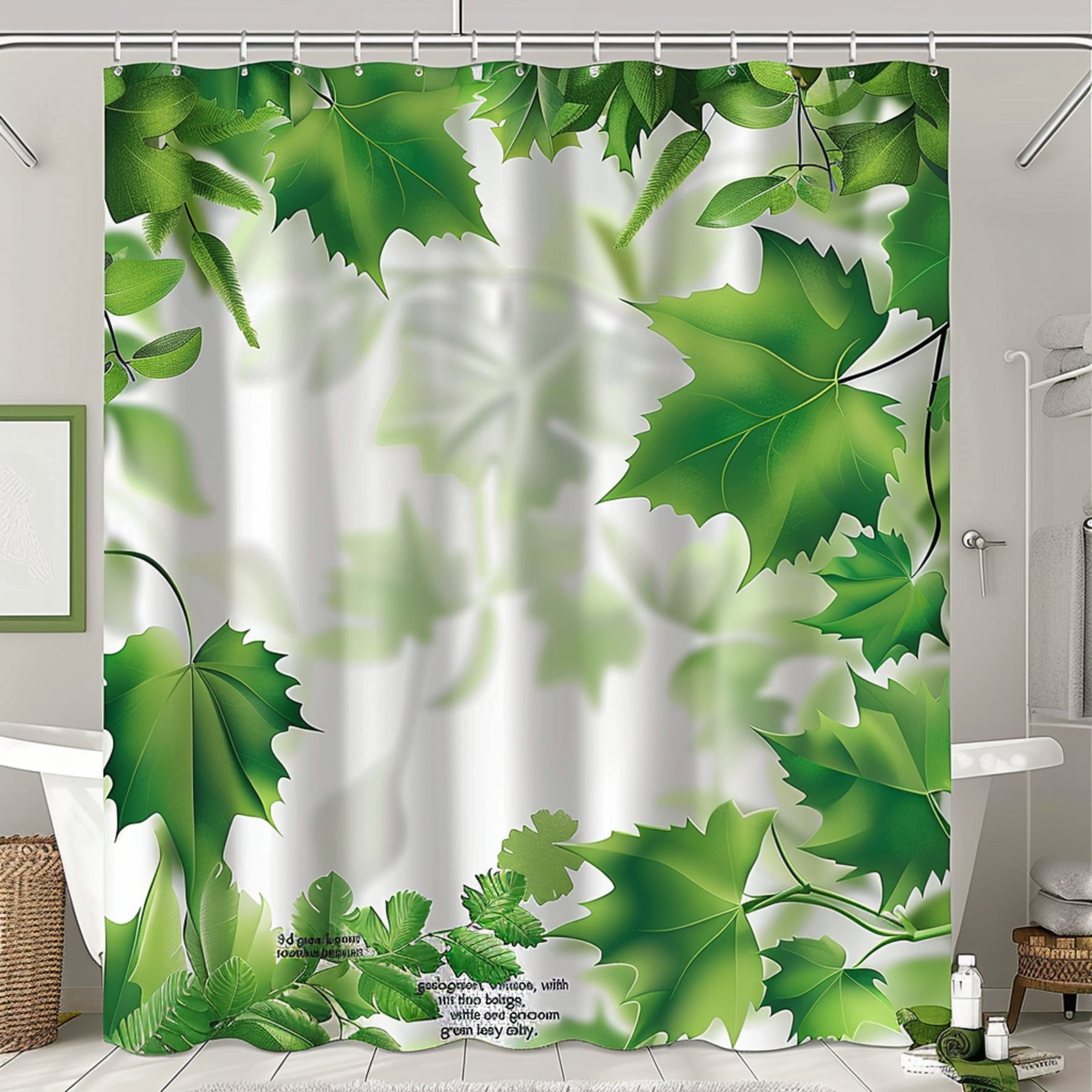 Highly Detailed Green Leaf Design Shower Curtain White Background ...