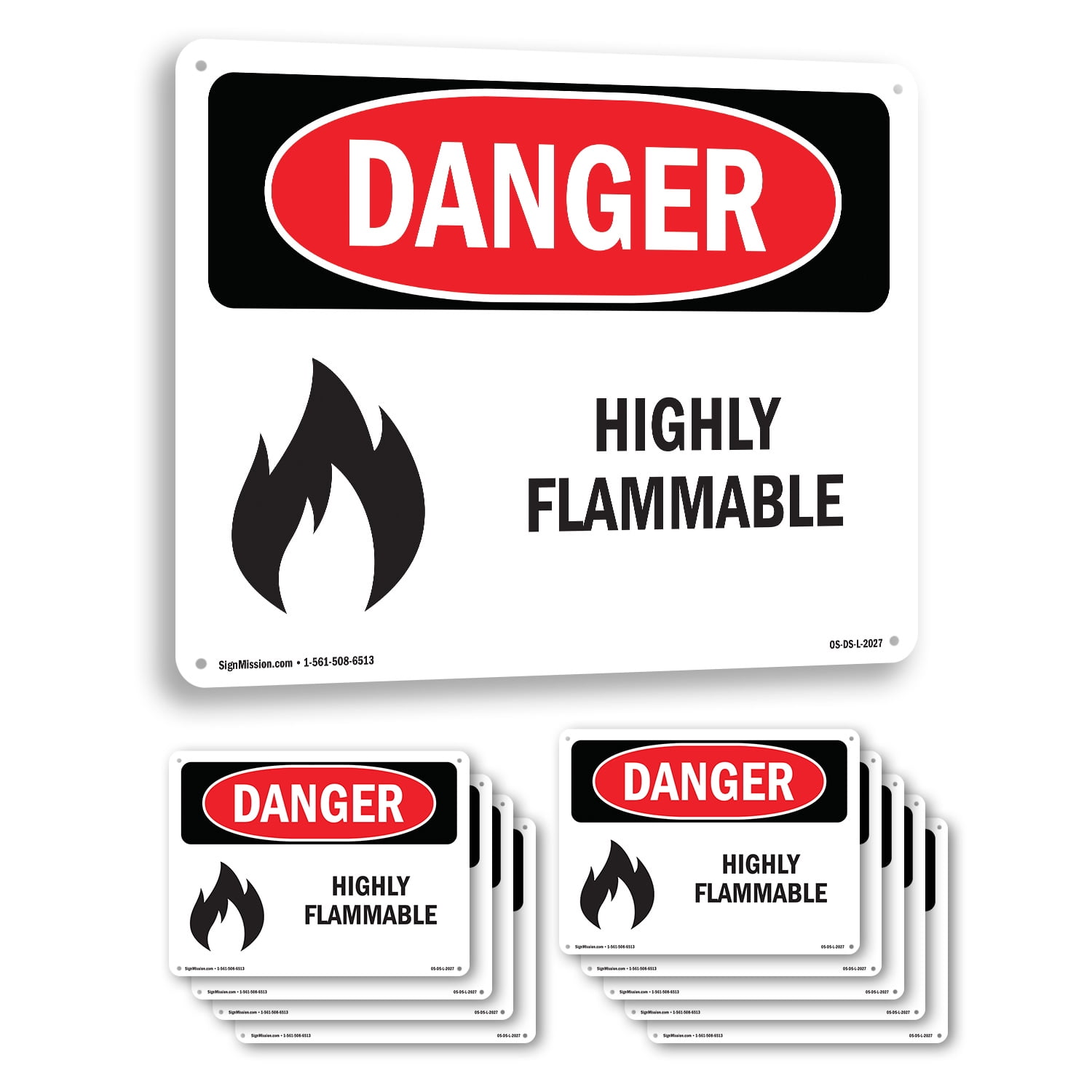 Highly Flammable OSHA Danger Aluminum Sign 24 Inch x 18 Inch - 10 Pack ...