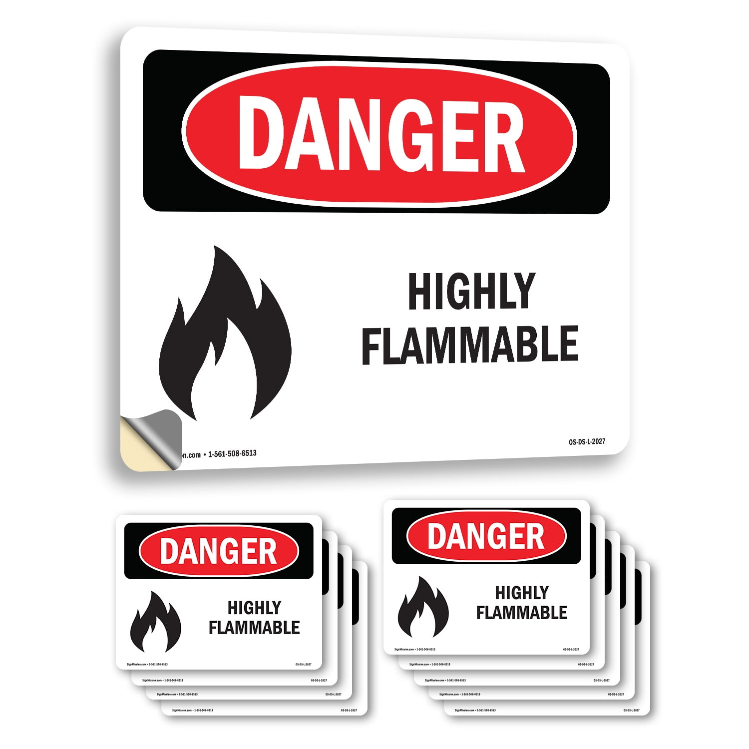 Highly Flammable OSHA Danger Vinyl Decal Label 5 Inch x 3.5 Inch - 10 ...
