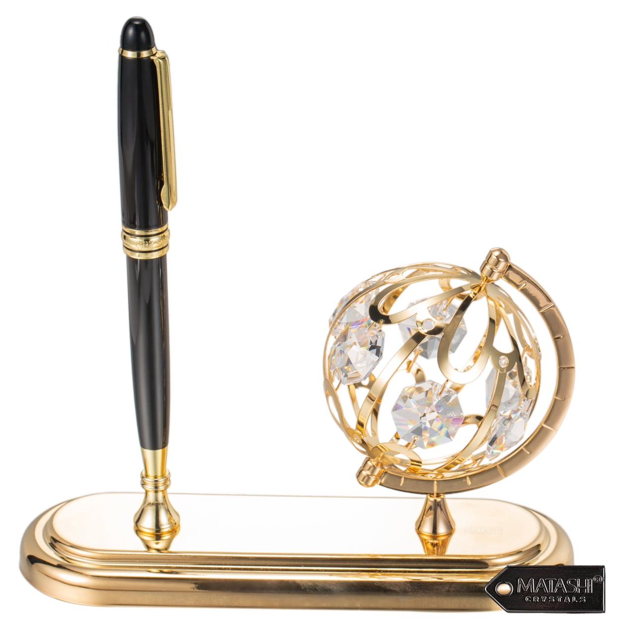Highly Polished 24K Gold Plated Executive Desk Set With Pen and Globe ...