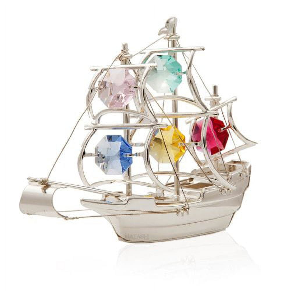 Highly Polished Silver Plated Ship Ornament with Multi-Colored Crystals ...