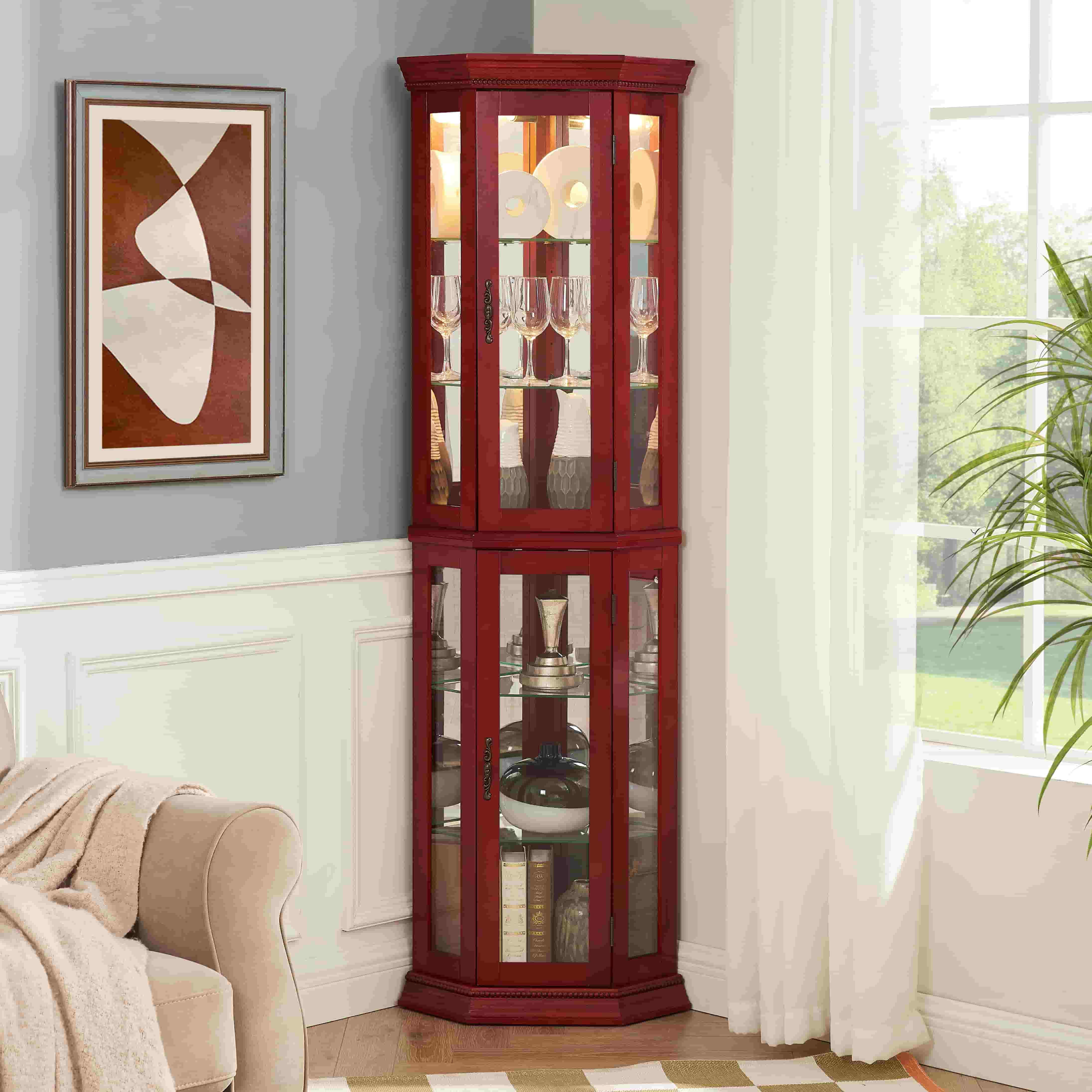 Highly Sought-After Lighted Corner Curio Cabinet – Tempered Glass Door ...