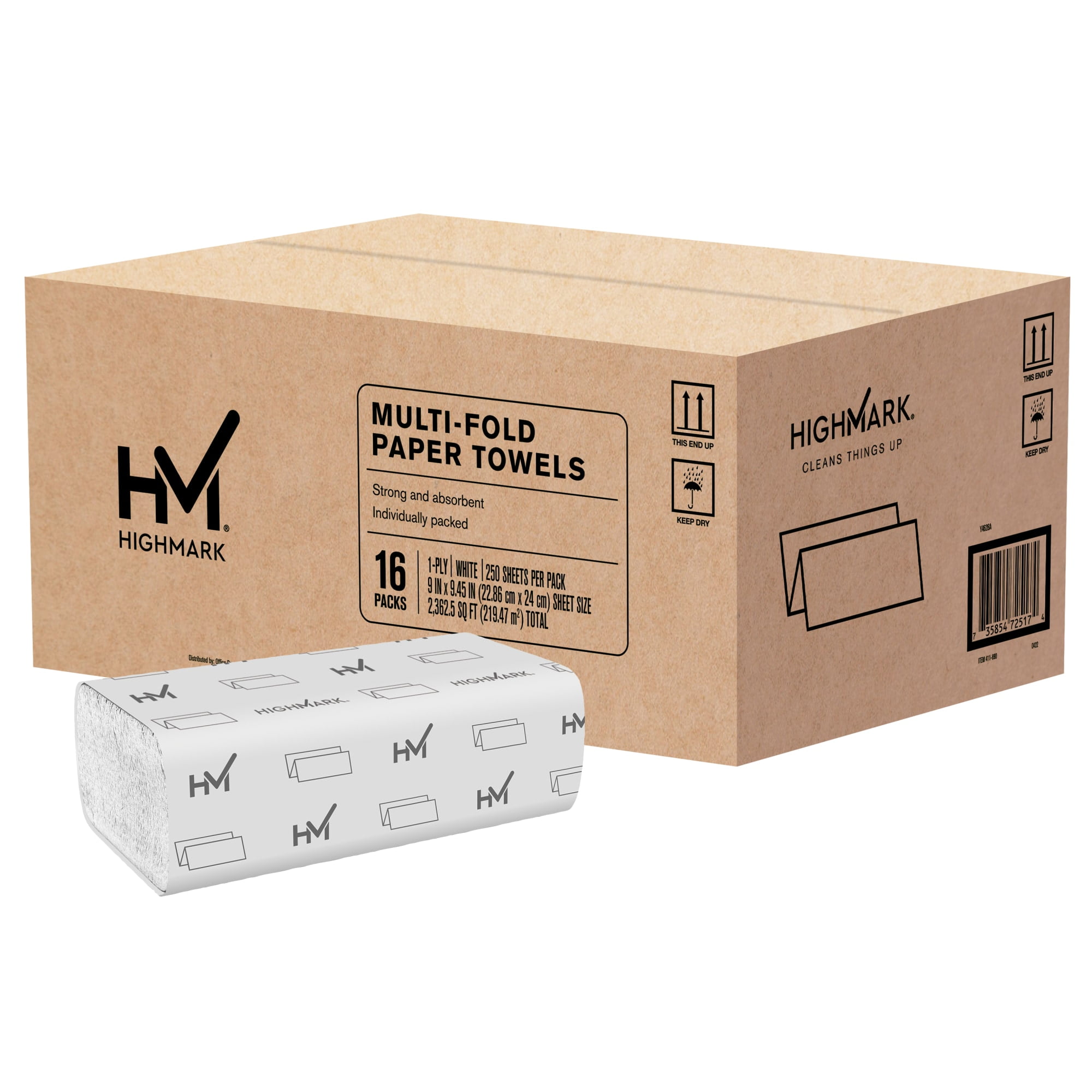 Highmark ECO 1-Ply Multi-Fold Paper Towels, 250 Sheets/Pack, 16 Packs ...