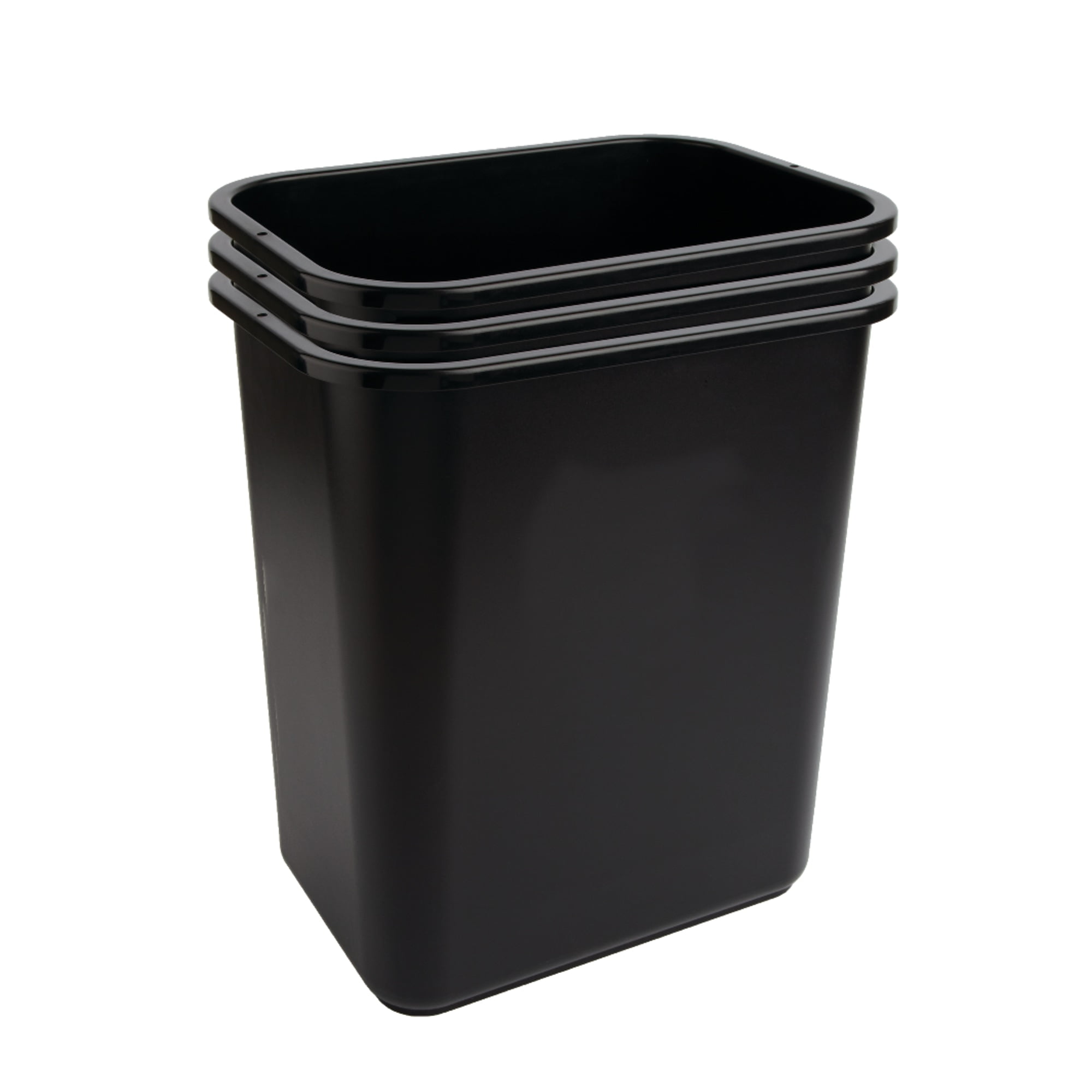 Highmark Rectangular 6.5 Gallon Plastic Wastebasket, Black, Pack of 3 ...