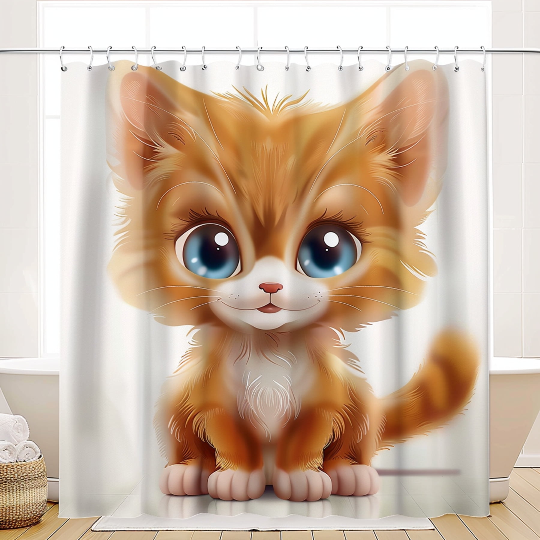Highquality Shower Curtain Featuring A Cute Cartoon Kitten Design In