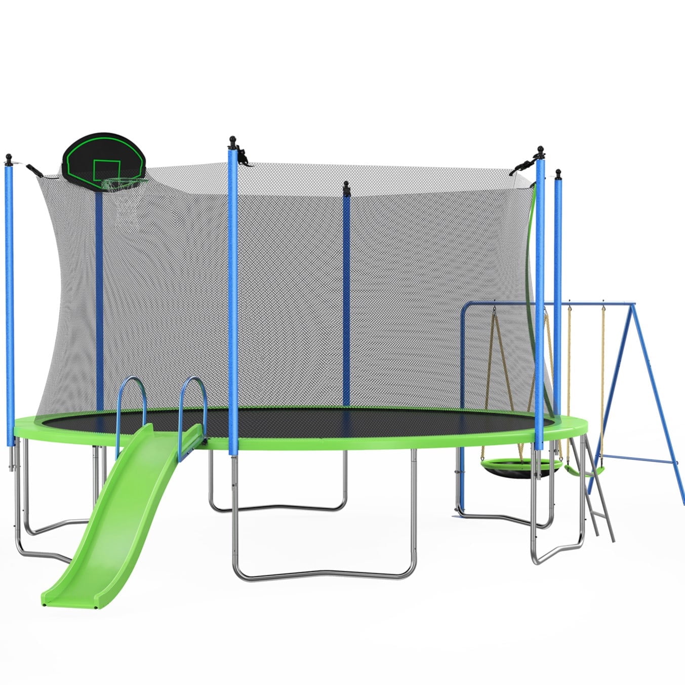 HighSound 12FT Trampoline with Slide & Swings, Outdoor Backyard ...