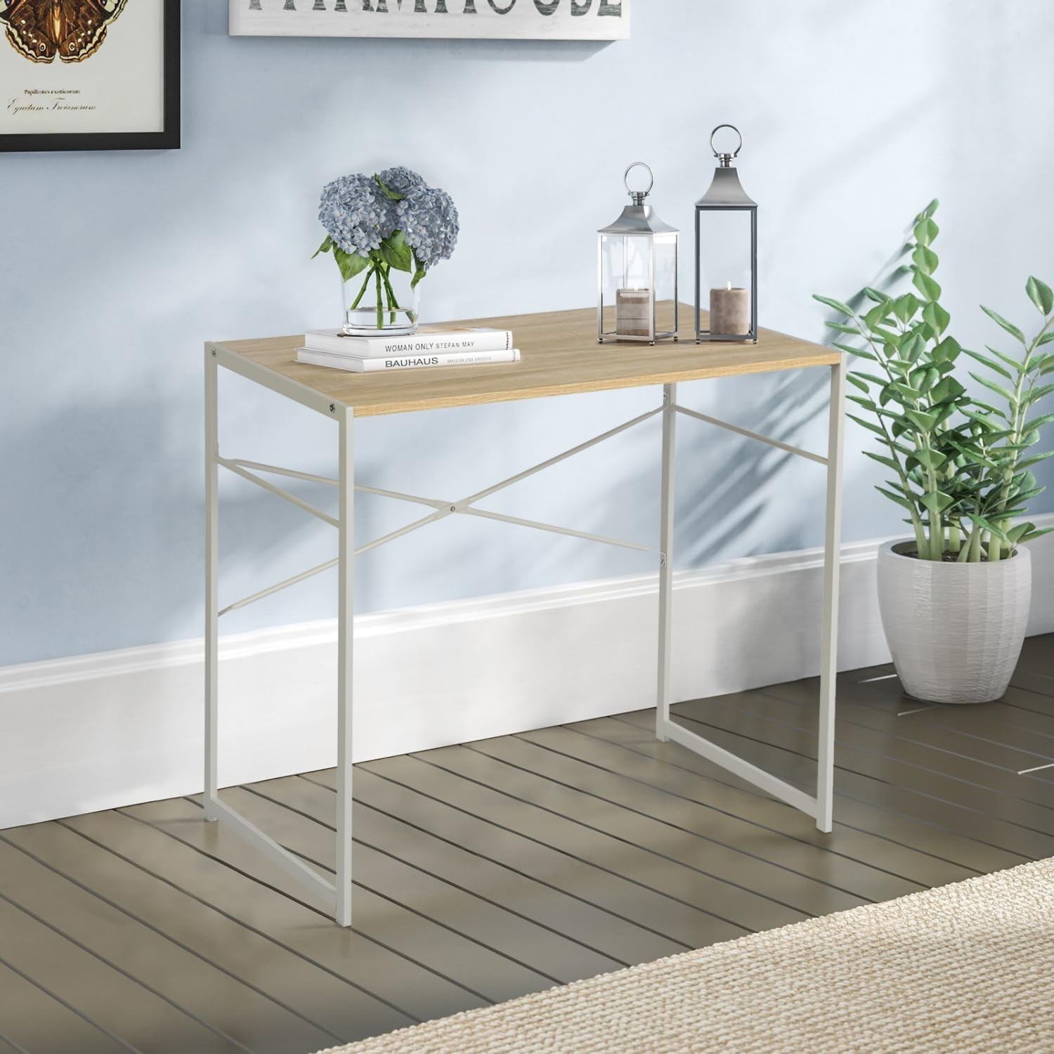 Highsound 39.4 Inches Modern Writing Desk with Metal Base, Home Office ...