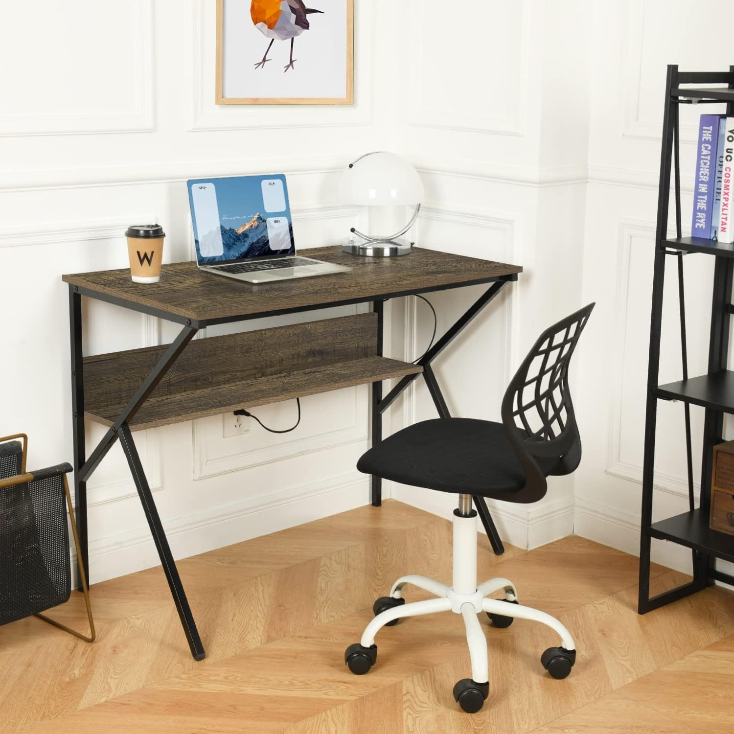 Highsound 39.4 inch Home Office Desk with Storage Shelves,Modern Simple ...