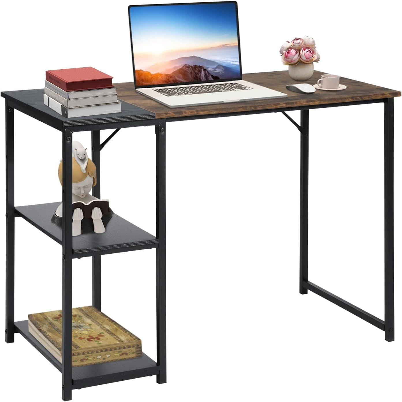Highsound 39.4 inch Study Writing Table with Storage Shelves Space ...