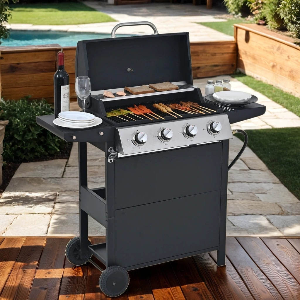 Highsound 4 Burner Gas Grill, Propane Grill, BBQ Grill with Thermometer ...