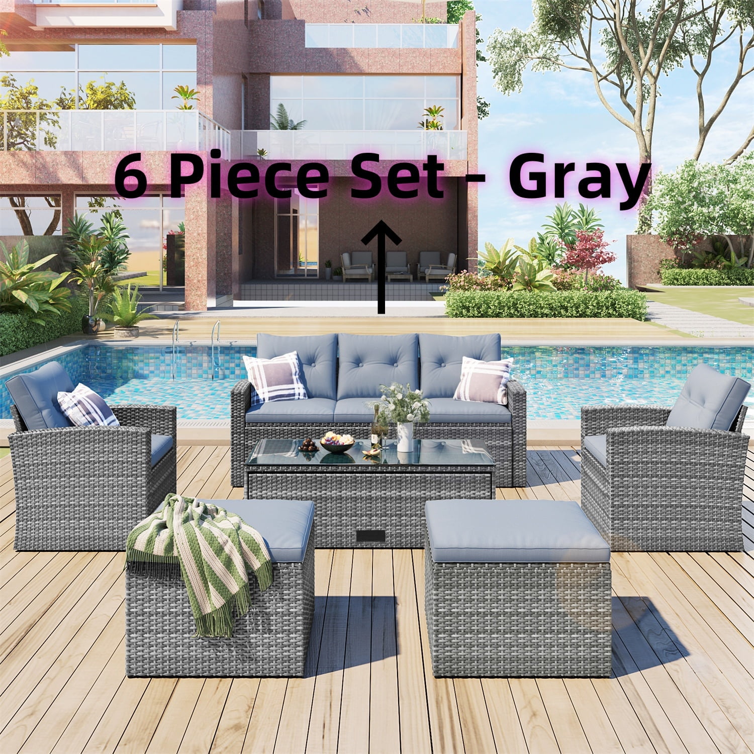 Highsound 4Pc All-Weather Patio Set, Outdoor Sectional Sofa, Wicker ...