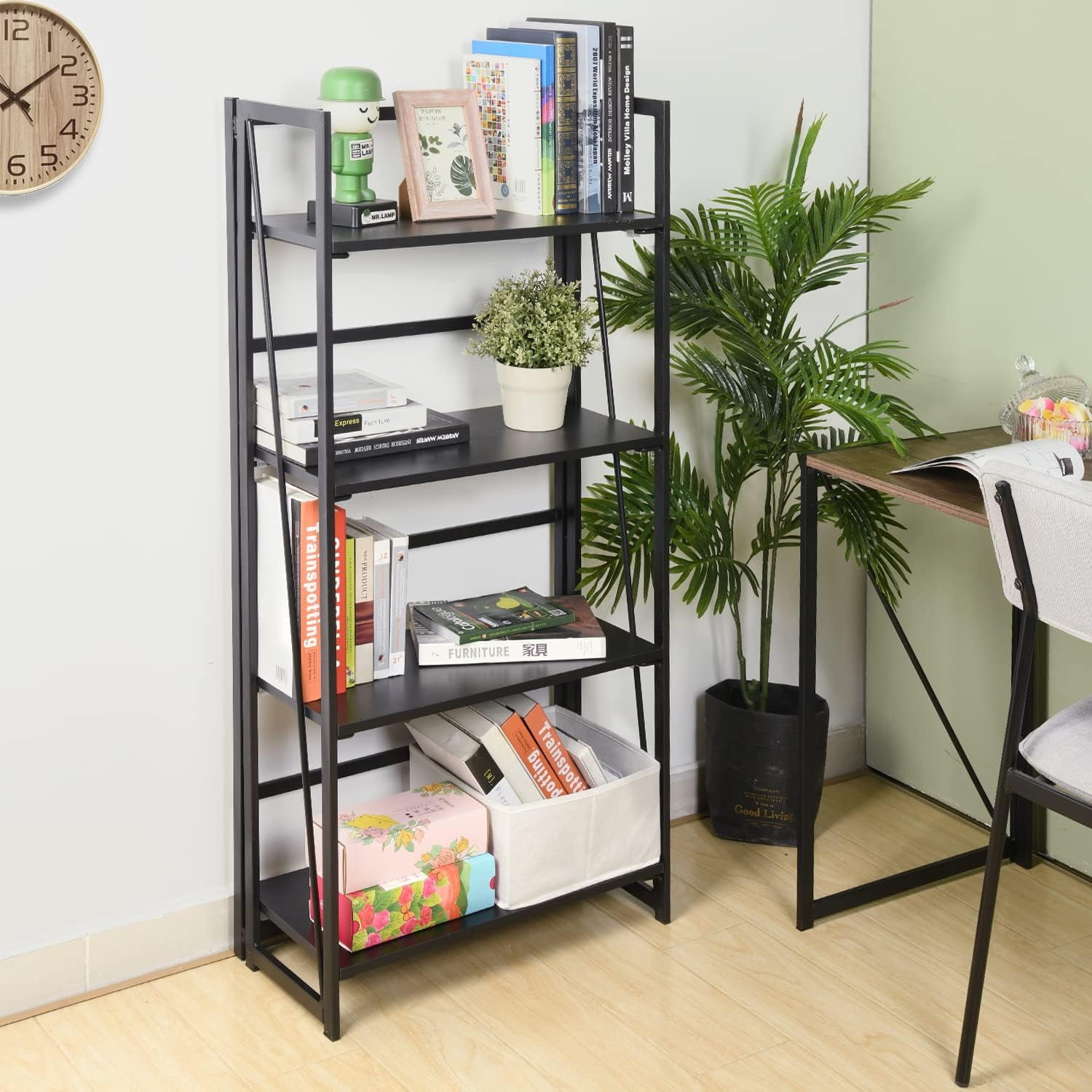 Highsound 4-Tier Bookcase, Industrial Folding Storage Shelves Vintage ...
