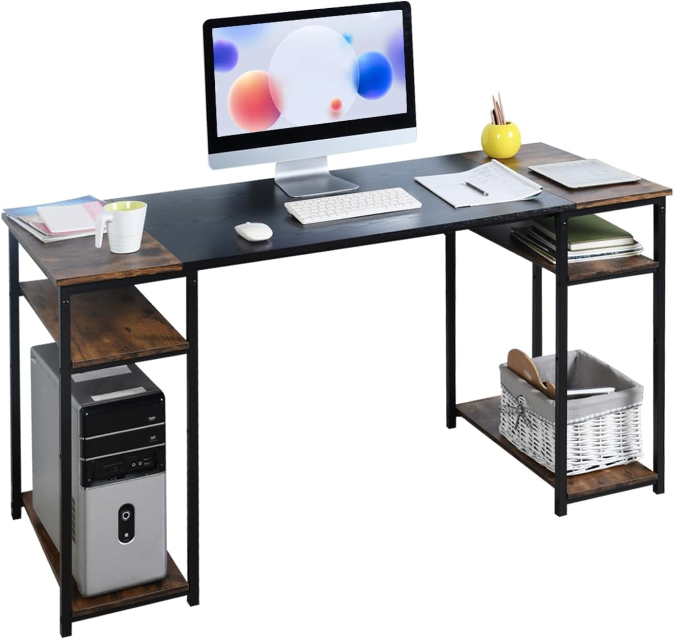 Highsound 55" Home Office Desk, L Shape Contemporary Wood Top Writing ...