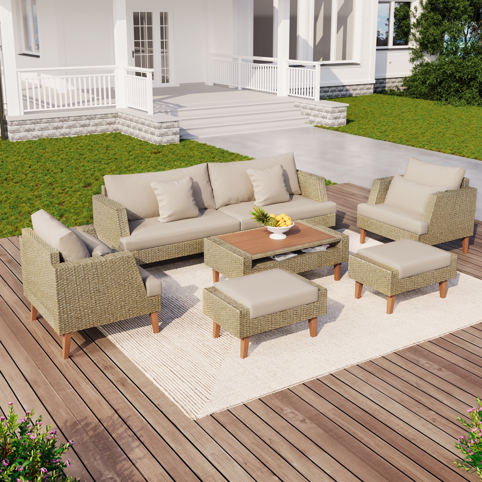Highsound 6 Pieces Patio Furniture Set with Coffee Table, All Weather ...