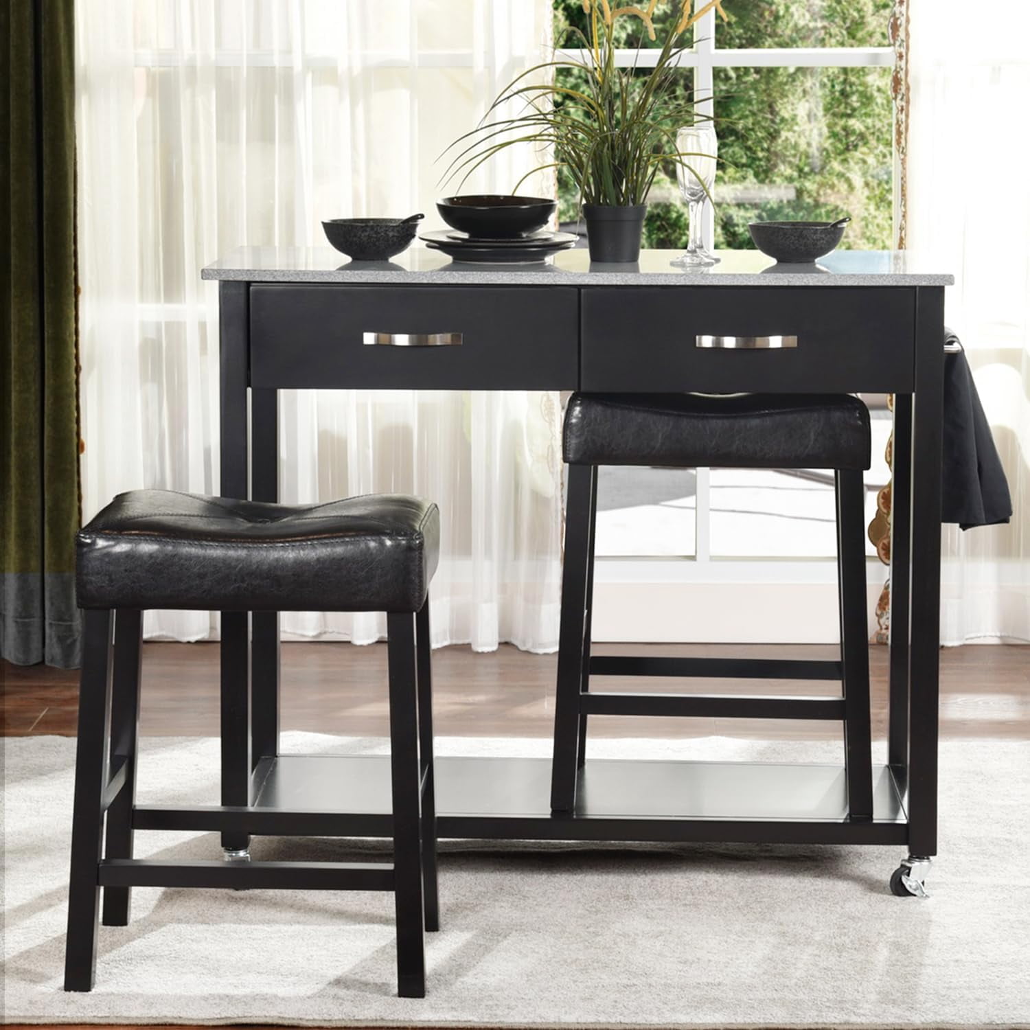 Highsound Bar Dining Table Stools Set of 3, 24.4-inch Vintage Faux ...