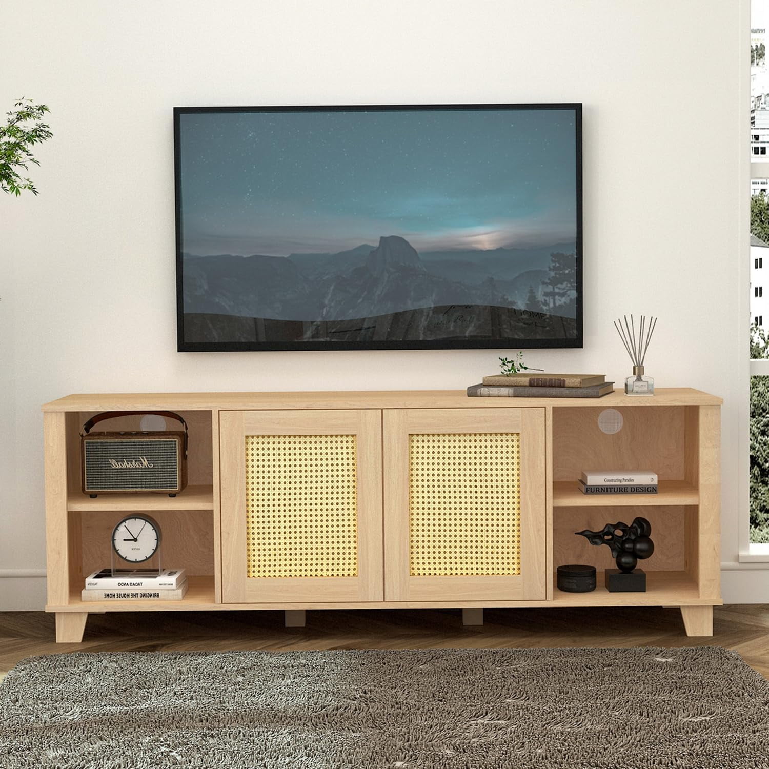 Highsound Boho Style TV Stand for 65 Inch TV, Entertainment Center with ...