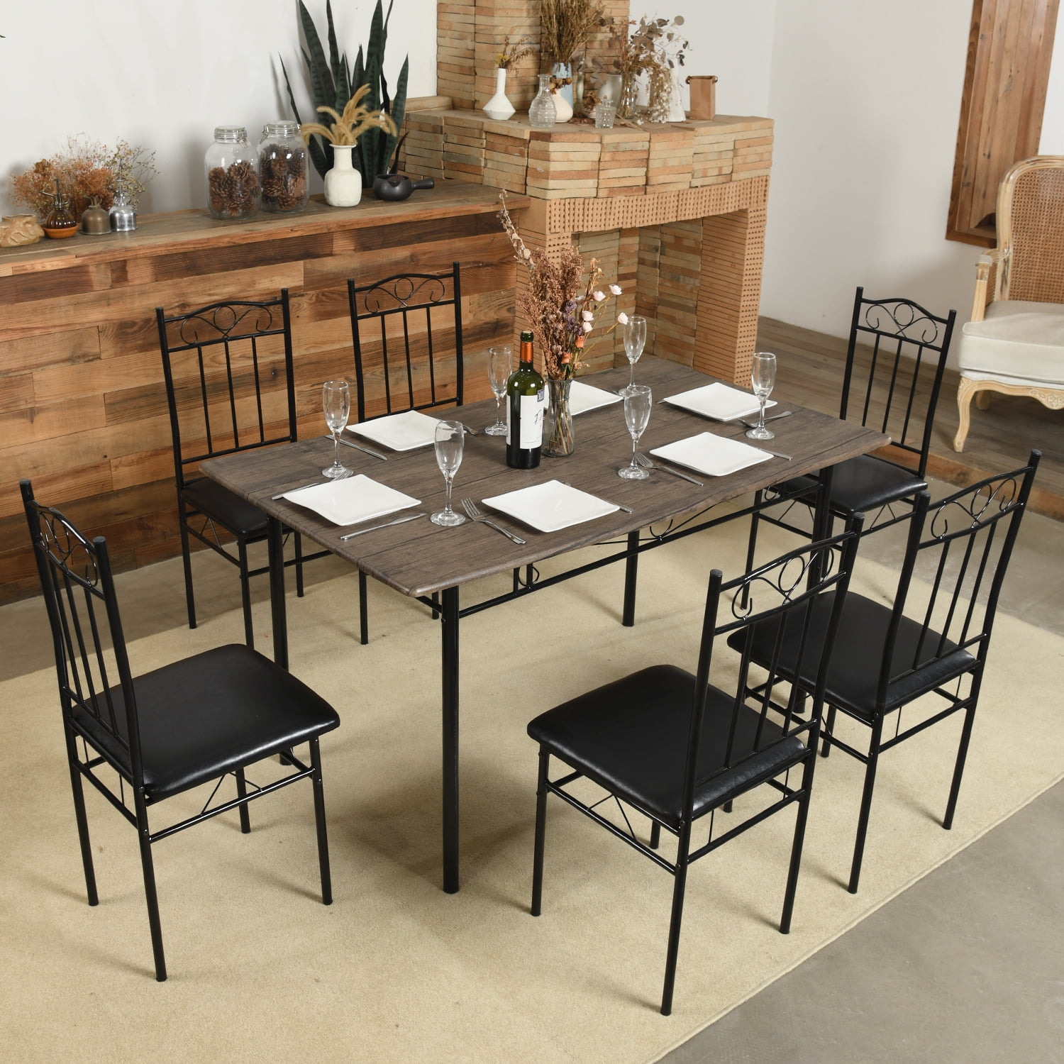 Highsound Dinning Table Set, Wood and Metal Frame Dinning kitchen Table ...