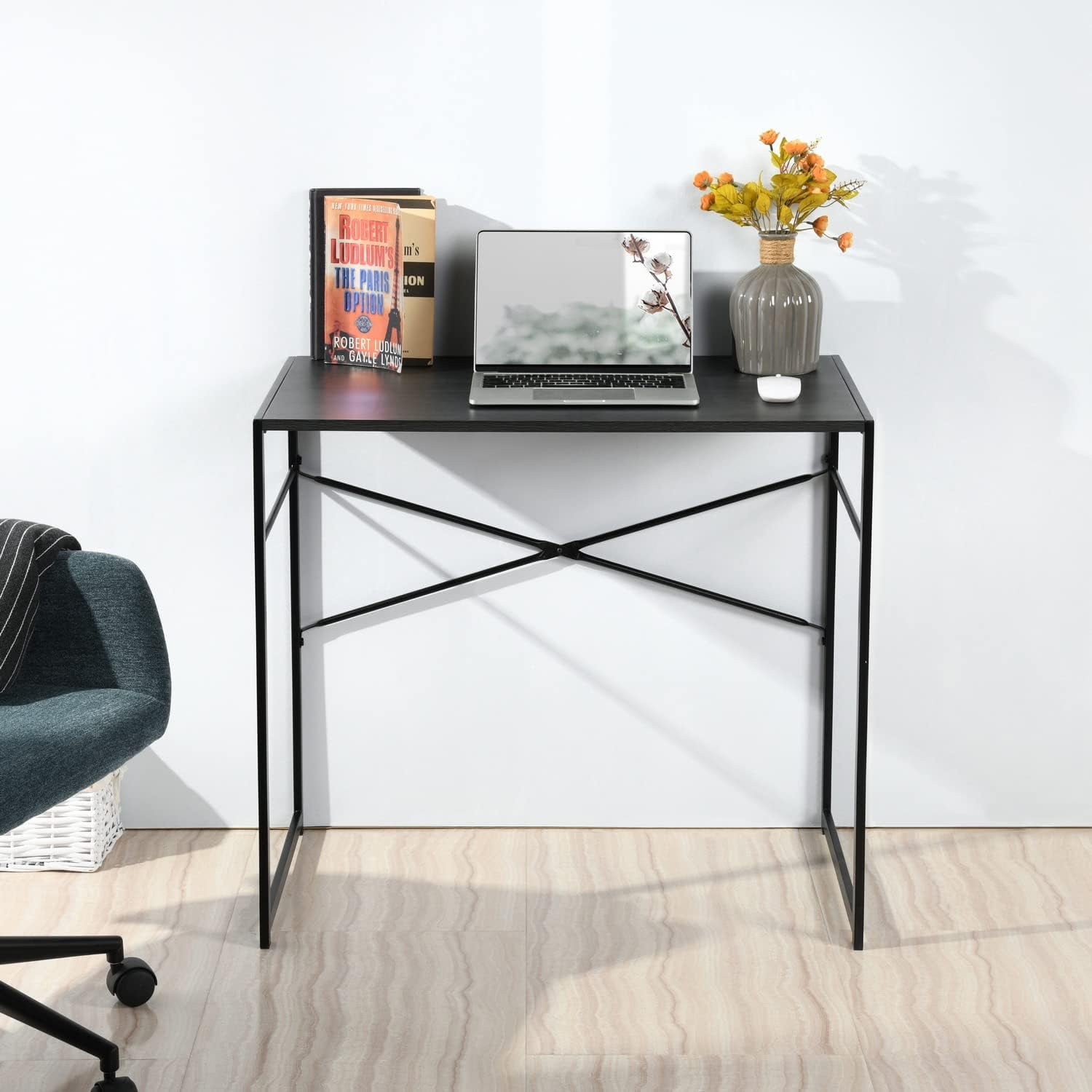 Highsound Modern Writing Desk with Metal Base, 39 Inches Home Office ...