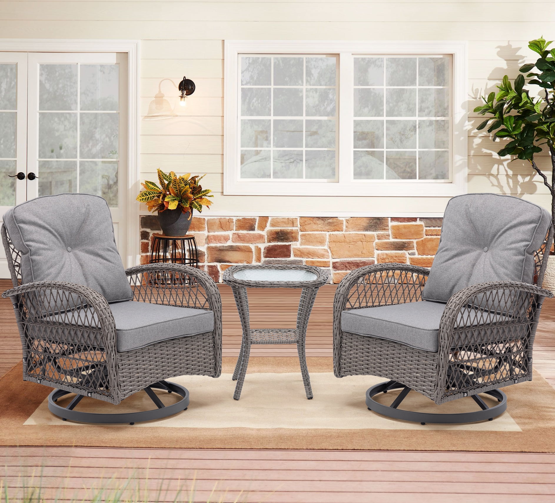 Highsound Outdoor Patio Wood 6-Piece Conversation Set, Sectional Garden ...