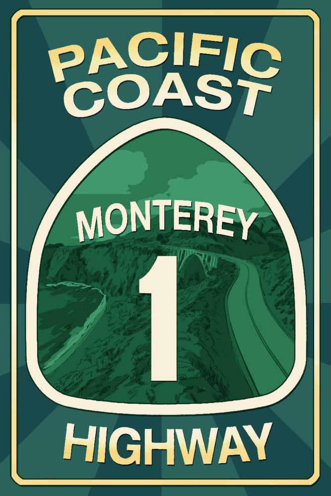 Highway 1, California, Monterey, Pacific Coast Highway Sign (16x24 ...