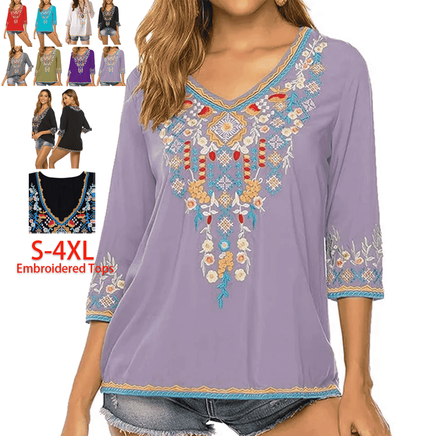 Higustar Womens Tops Summer Embroidered Blouses Dressy Casual Ladies ...