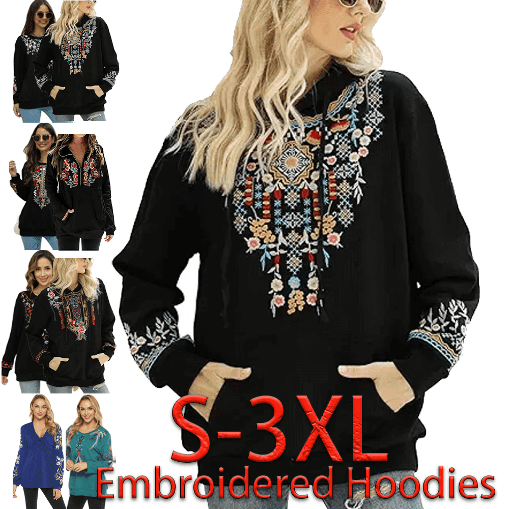 Higustar Tops for Women Plus Size Long Sleeve Blouses Boho Embroidered ...