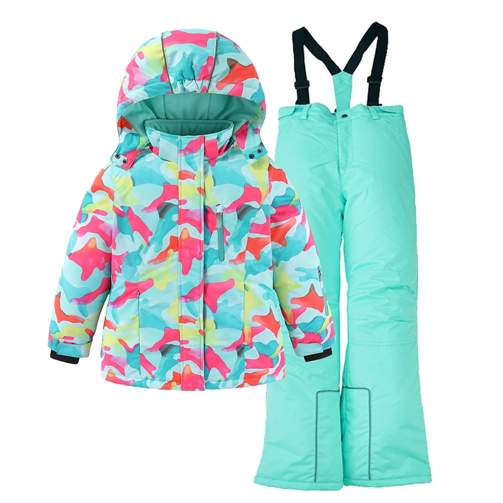 Hiheart Girls Hooded Colorful Thick Snowsuits Hooded Snow Jacket&Snow ...