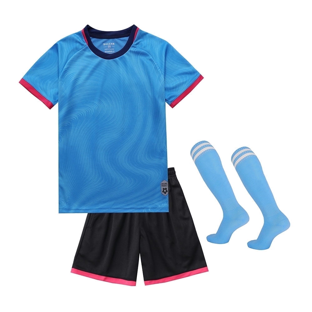 Hiheart Kids Soccer Uniform Shorts Socks Set Sportswear Blue 5-6 Years ...