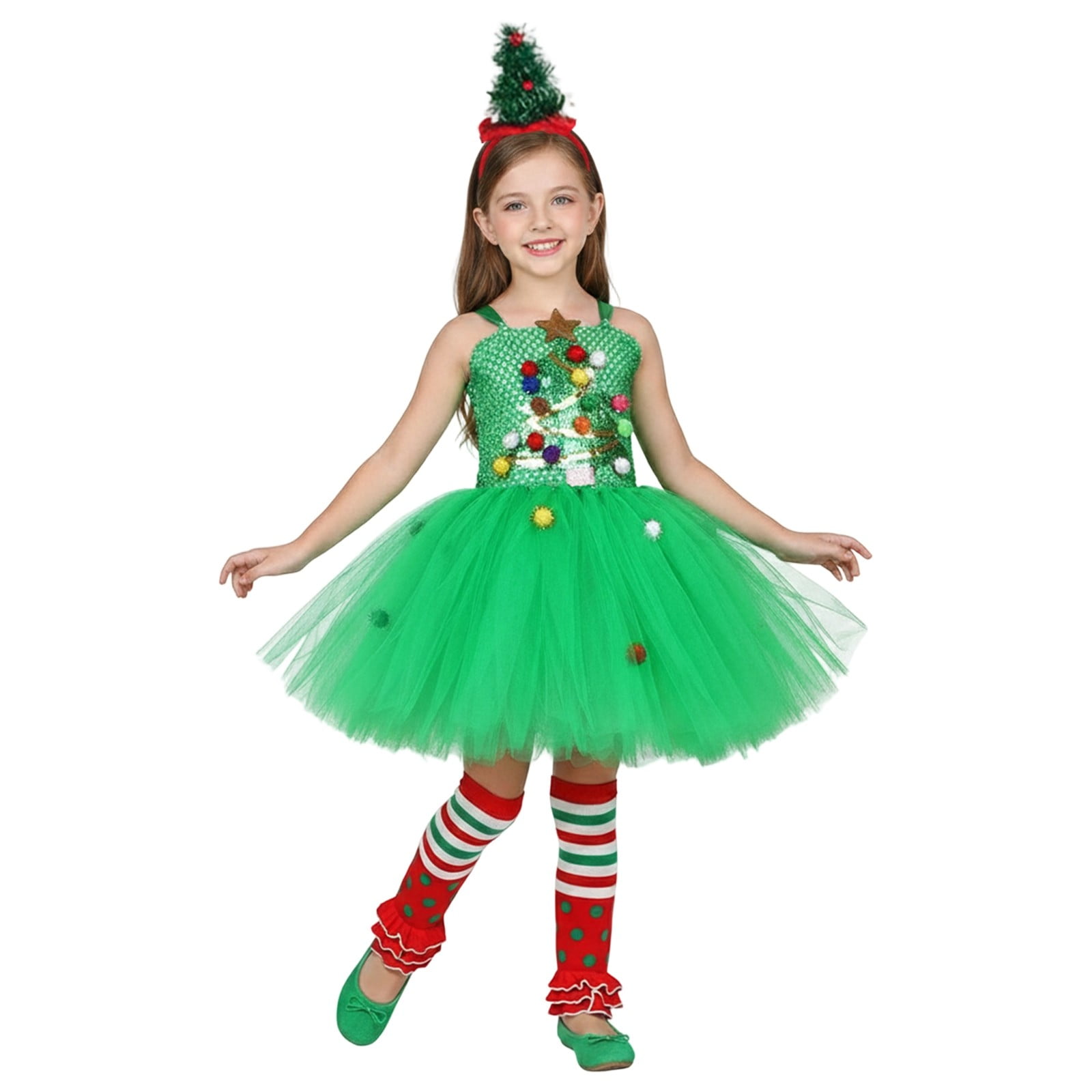Hihipz Big Girls Christmas Outfits Sleeveless Green Xmas Tree Design ...