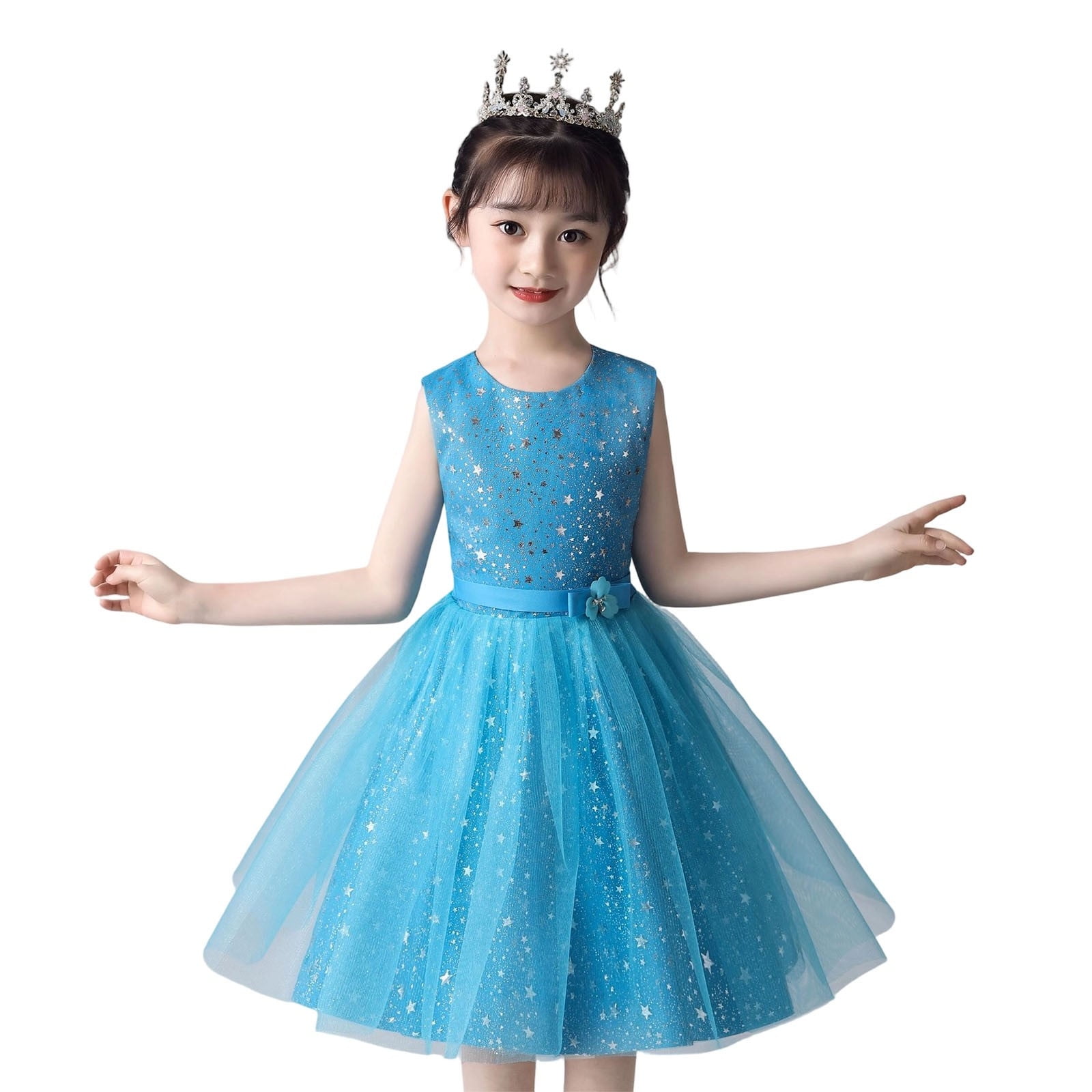 Hihipz Big Girls Dresses Sleeveless Star Sequin Layered Mesh Tutu ...