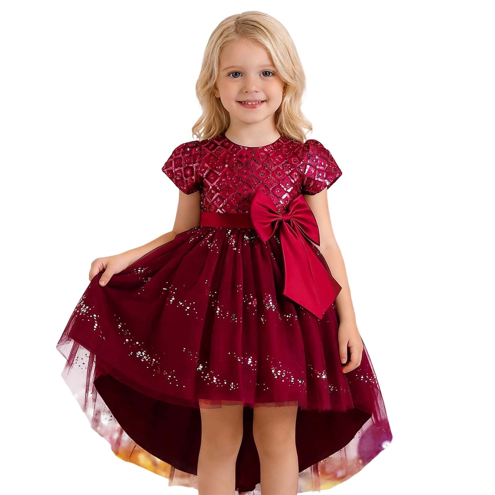 Hihipz Little Girls Dresses Bow Sequin Tulle Tutu Gown Sparkly Layered ...