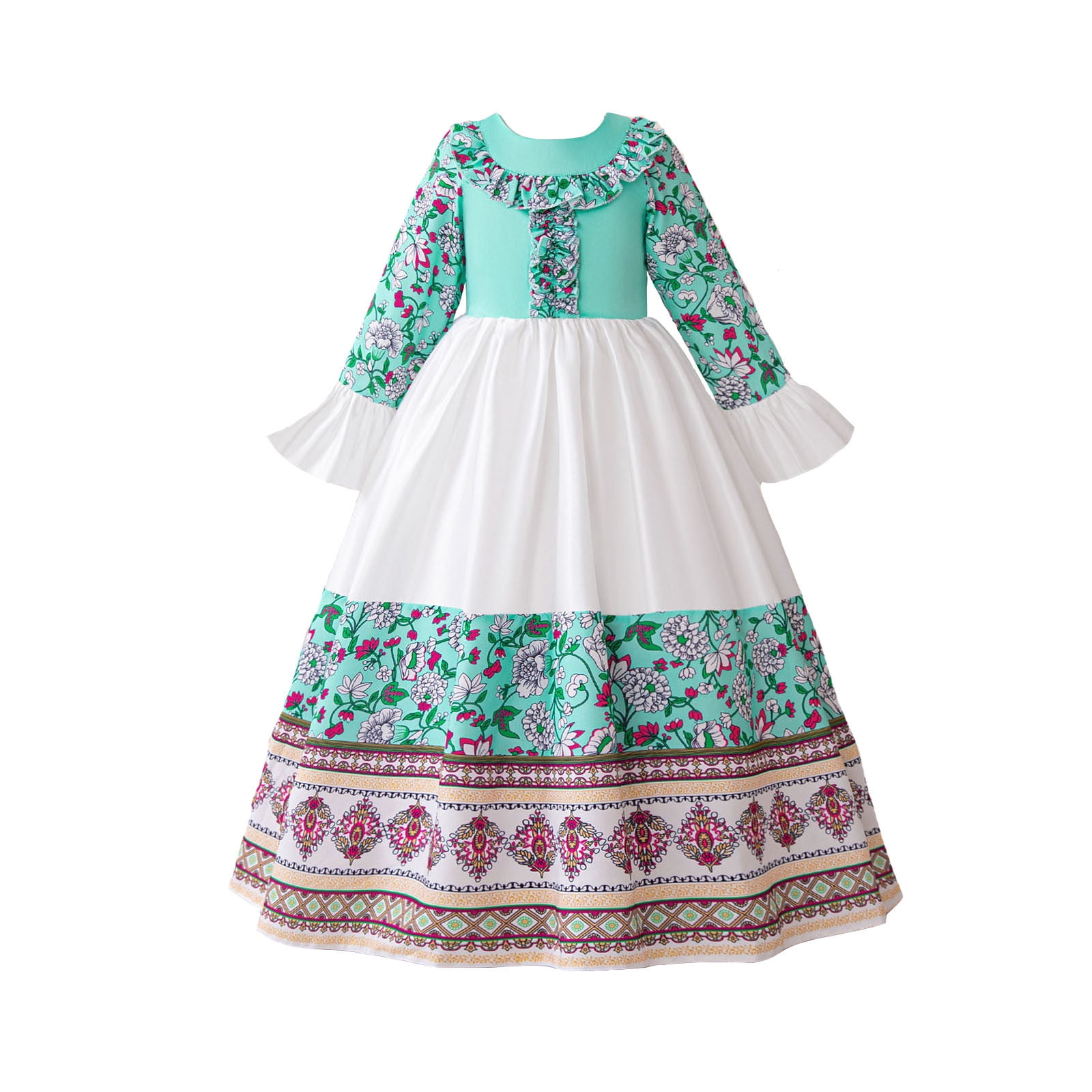 Hihipz Toddler Girls Dresses Abaya Embroidered Lantern Sleeve Ankle ...